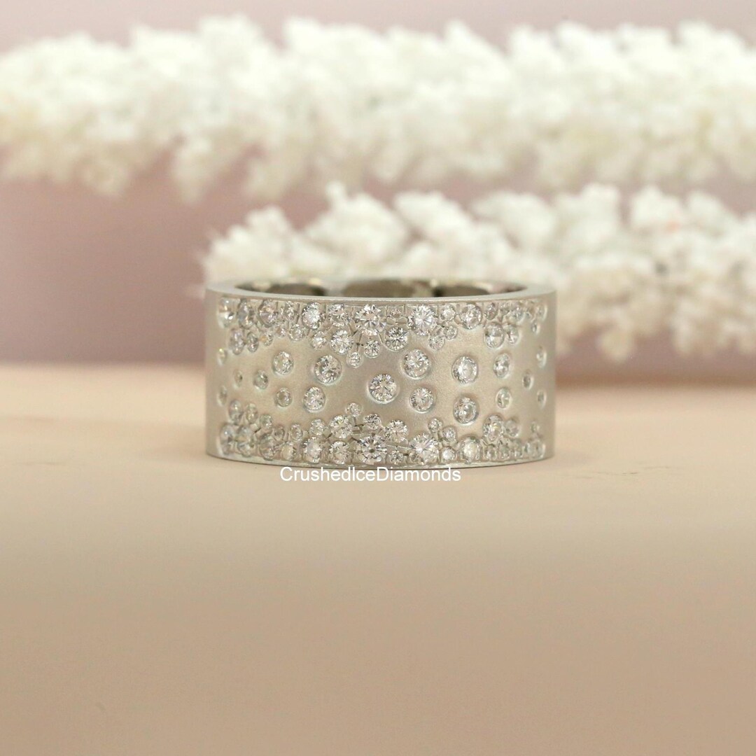 Flush Setting Wedding Band, 14k White Gold Engagement Band, 1.39 TCW ...