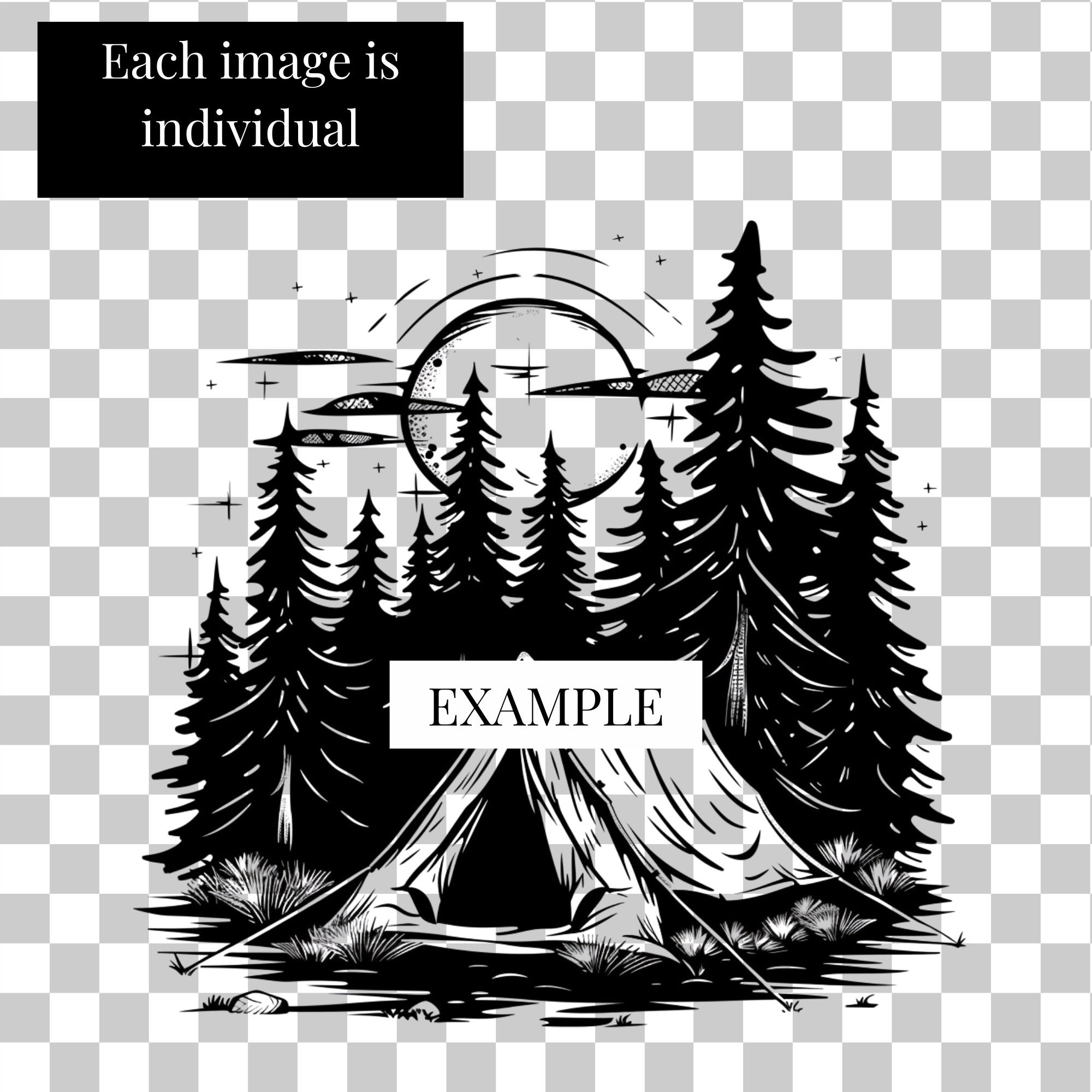 Black and White Camping Clipart, Tent Camping Clip Art, Monochrome ...