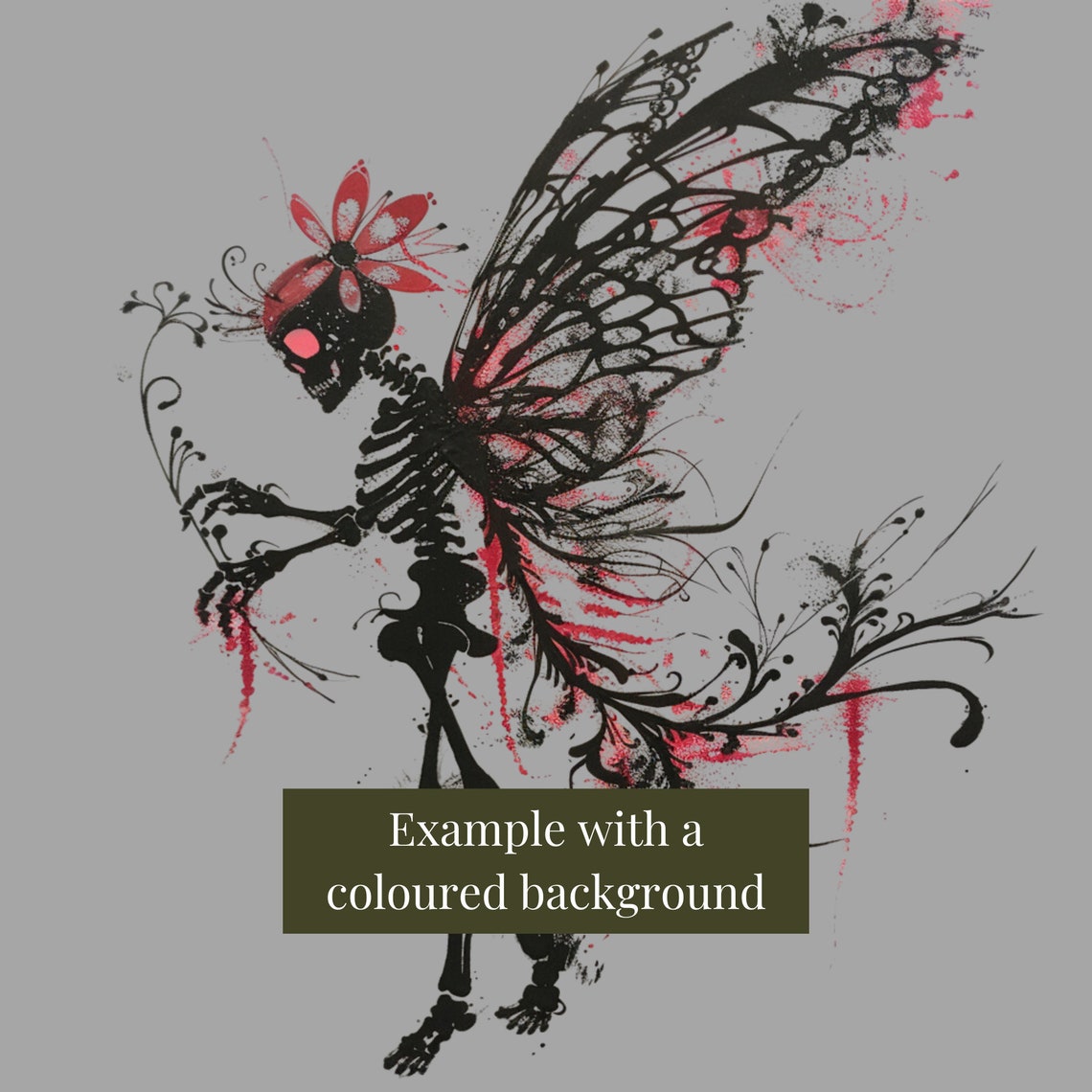 Skeleton Gothic Fairy, Evil Fairy, Skeleton Butterfly, Red and Black ...