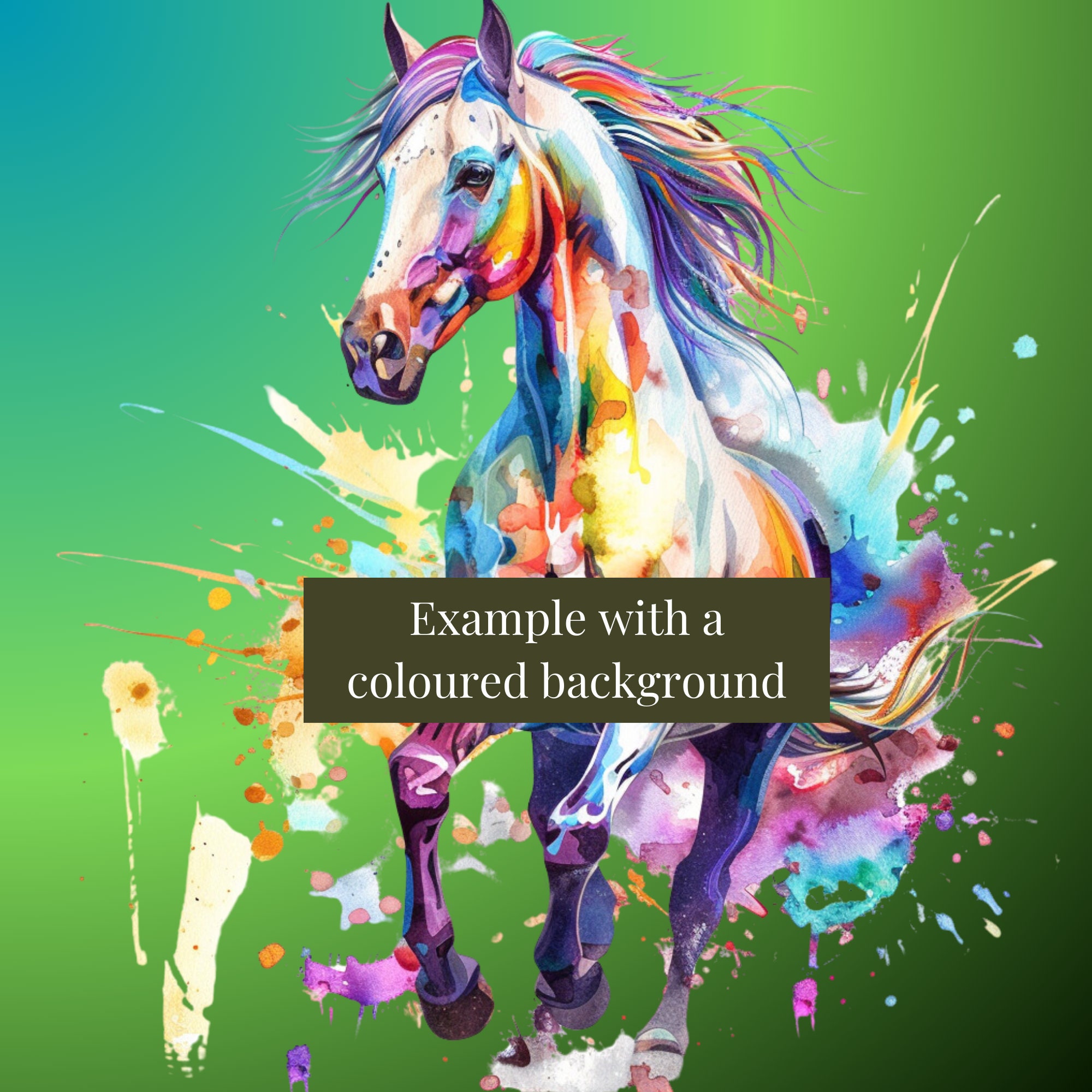 Watercolour Horse Clip Art, Colourful Horses Clipart, Digital Download ...
