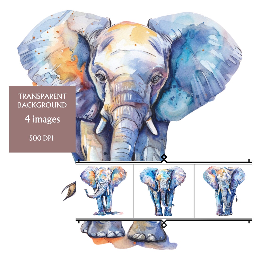 Elephant Watercolour Clipart, Elephant Bundle Clipart, Individual ...