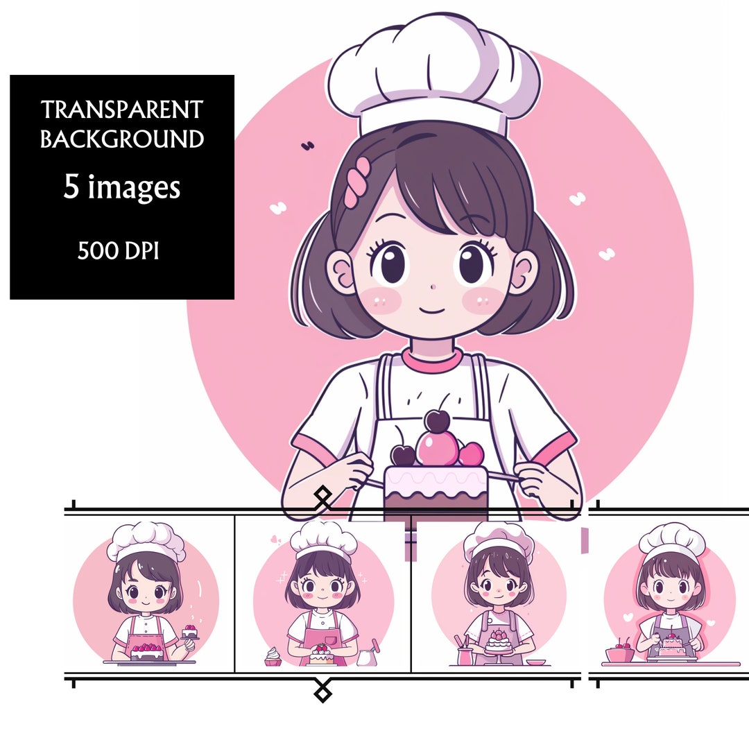 Kawaii Clipart, Kawaii Cake Baking, Girl Baking, Cherry Cake Baking ...