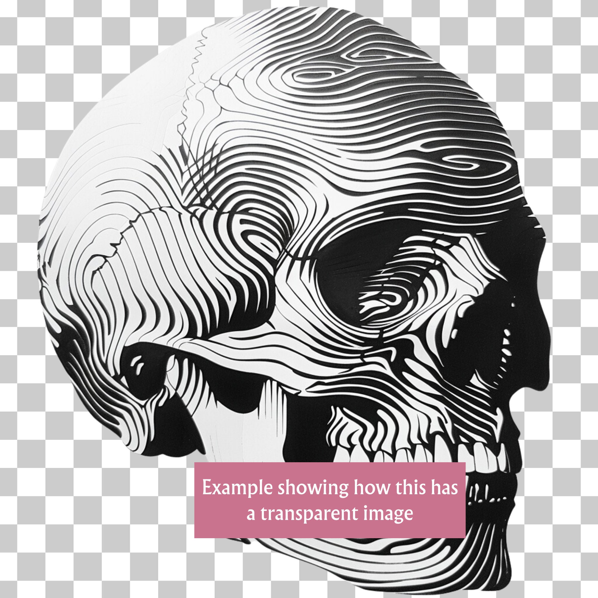 Black and White Skull, Wavy Skull, Gothic Clipart, Gothic Skull ...