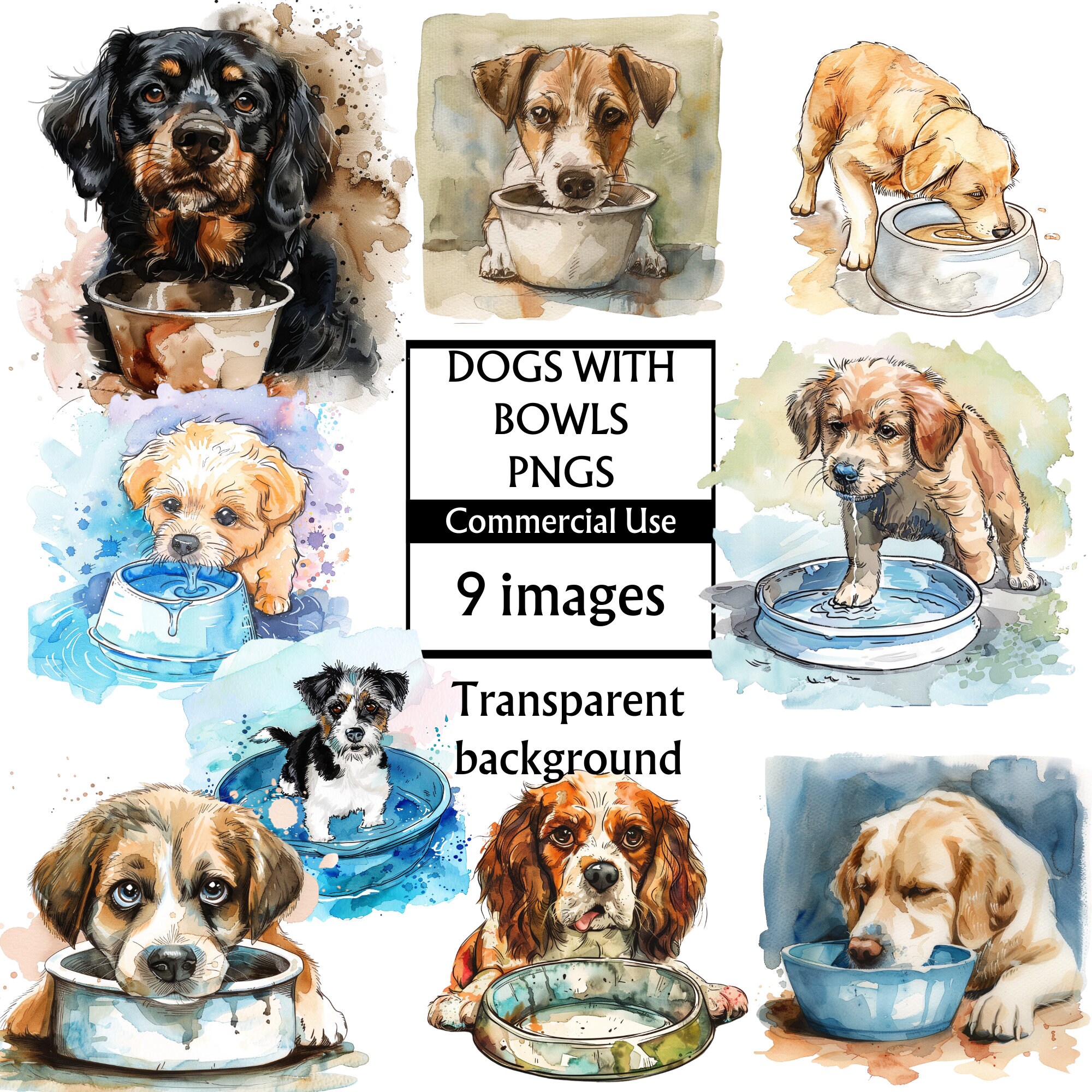 Dog Clip Art, Puppy Clipart, Dog With Water Bowl and Dog Treats, Cute ...
