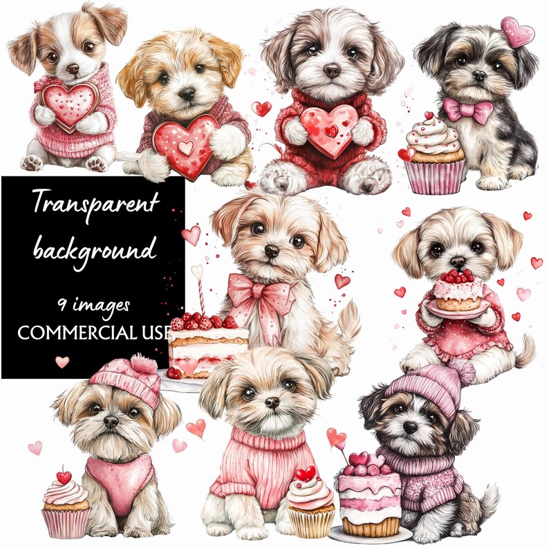 Watercolor Cute Valentines Puppy Clipart, Birthday Pup, Valentines Day ...