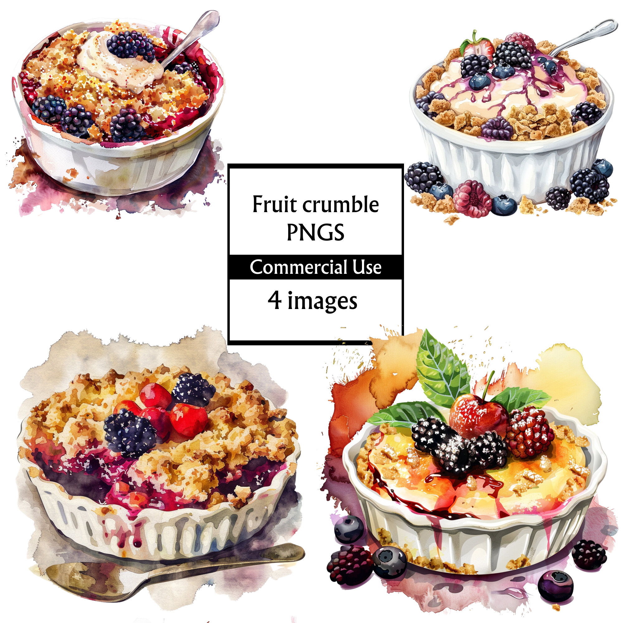 Apple and Blackberry Crumble Clip Art, Crumble Clipart, Png, Commercial ...