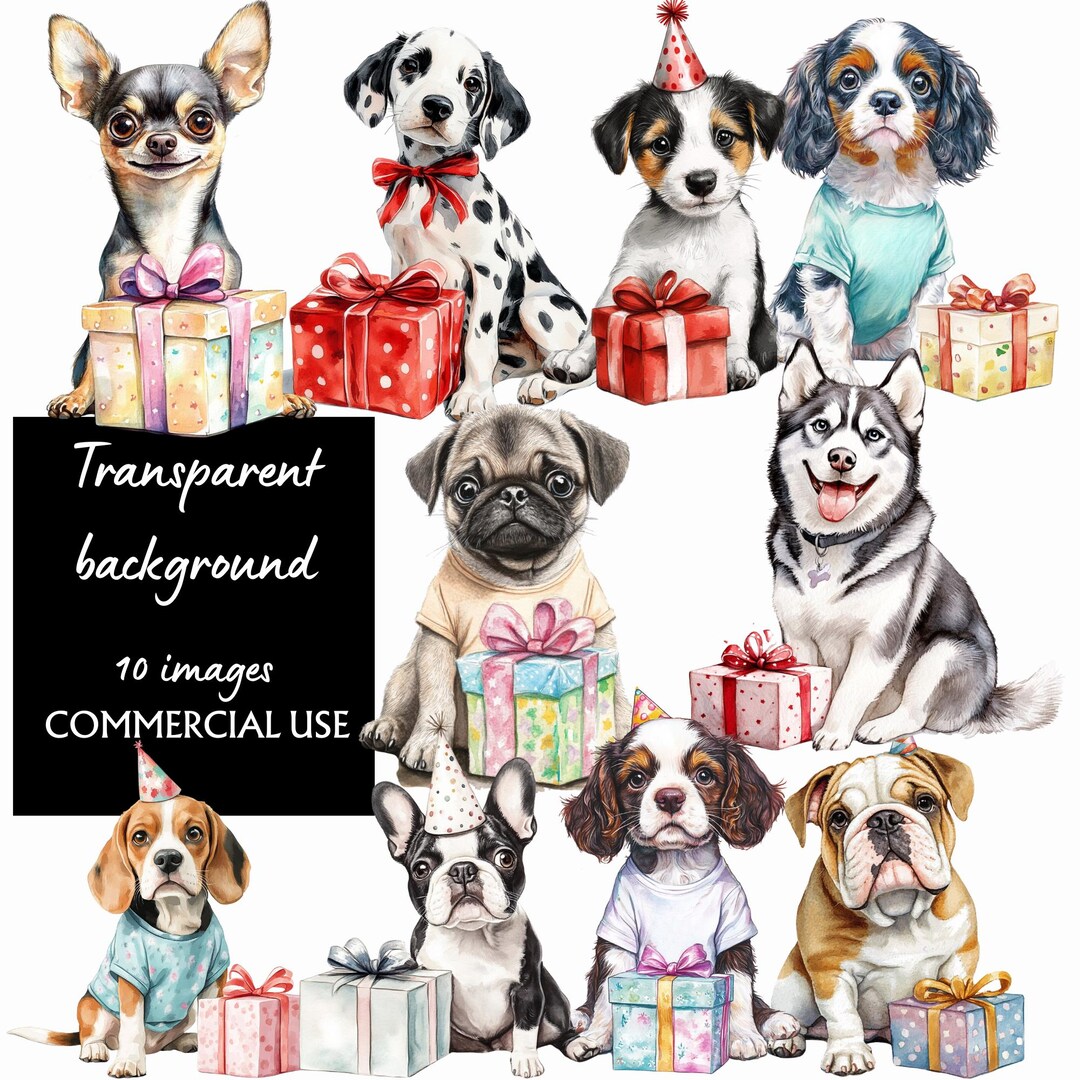 Watercolor Cute Dog Clipart, Puppy Birthday Celebration, Commercial Use ...