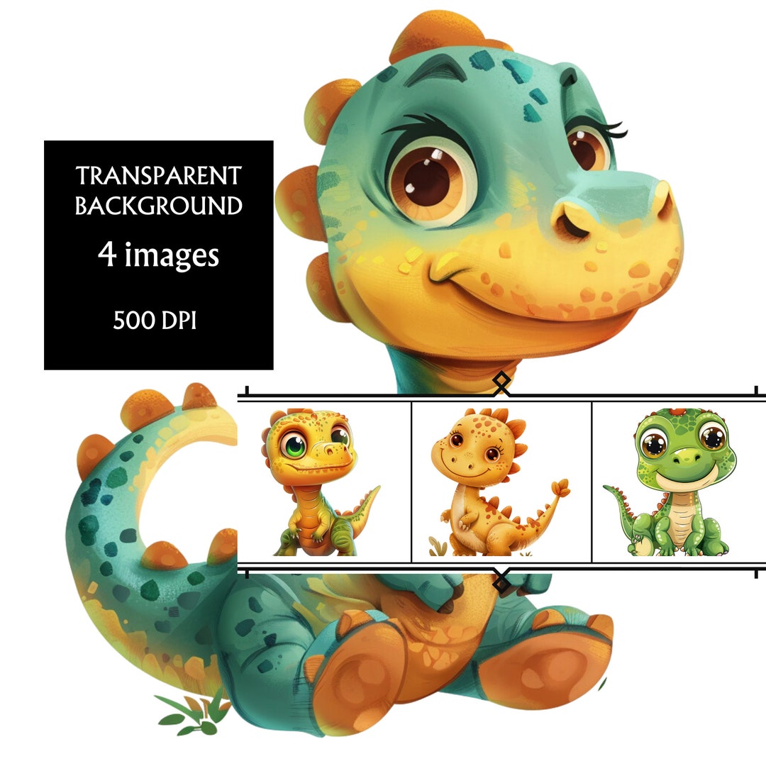 Cute Dino, Dinosaur Clip Art 4 High Quality Pngs, Digital Download ...