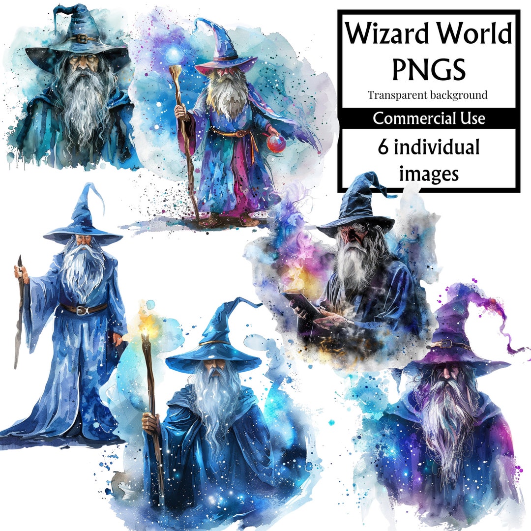 Watercolor Wizards Clipart Magic Fantasy Watercolor PNG Format Instant ...