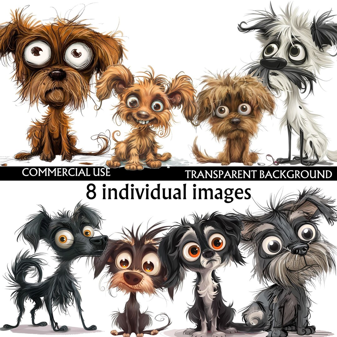 Cute and Funny Dog PNG Clipart Bundle, Dogs With Big Eyes and Crazy Fur ...