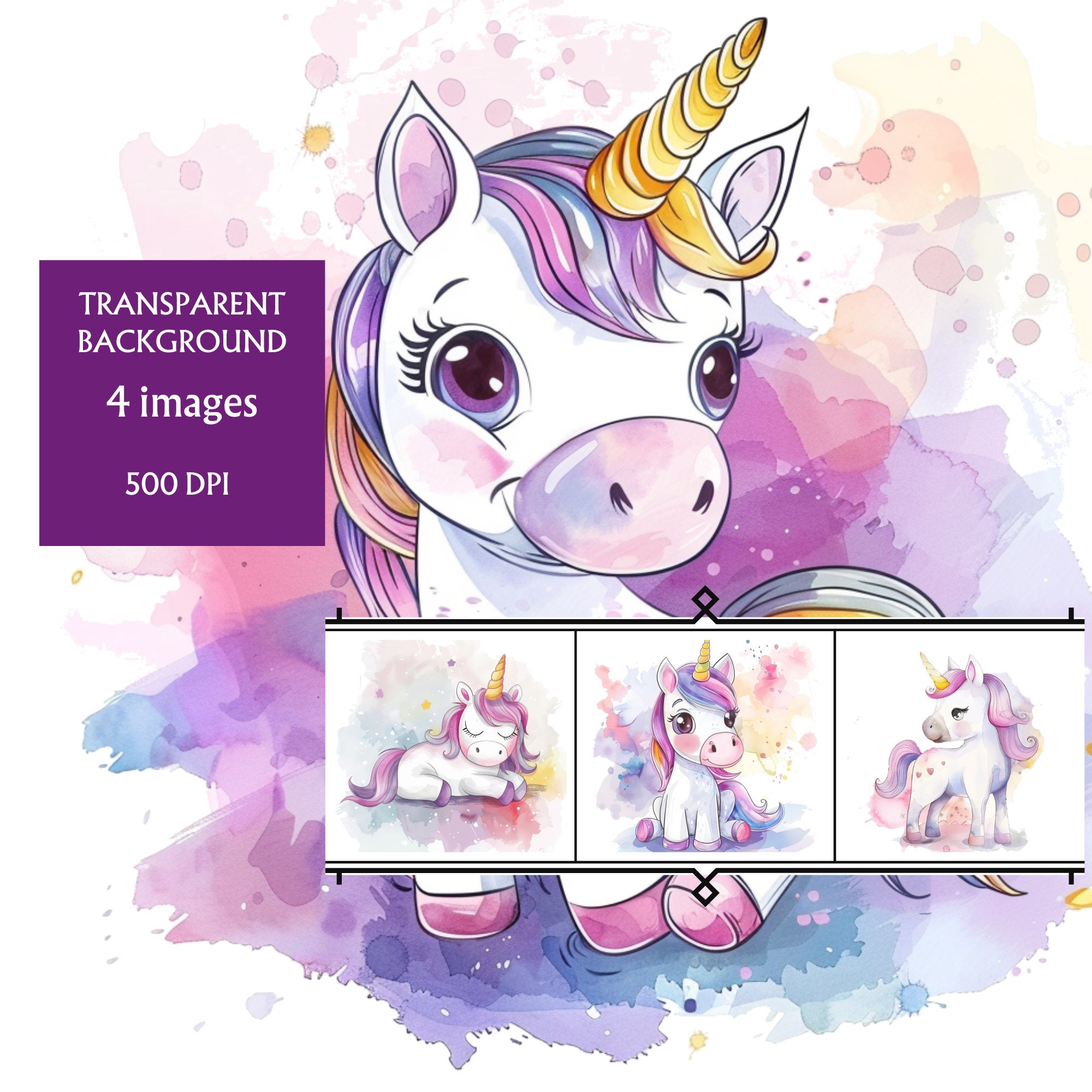 Cute Unicorn Clipart, Pastel Clip Art, Unicorn Bundle, Purple Themed ...
