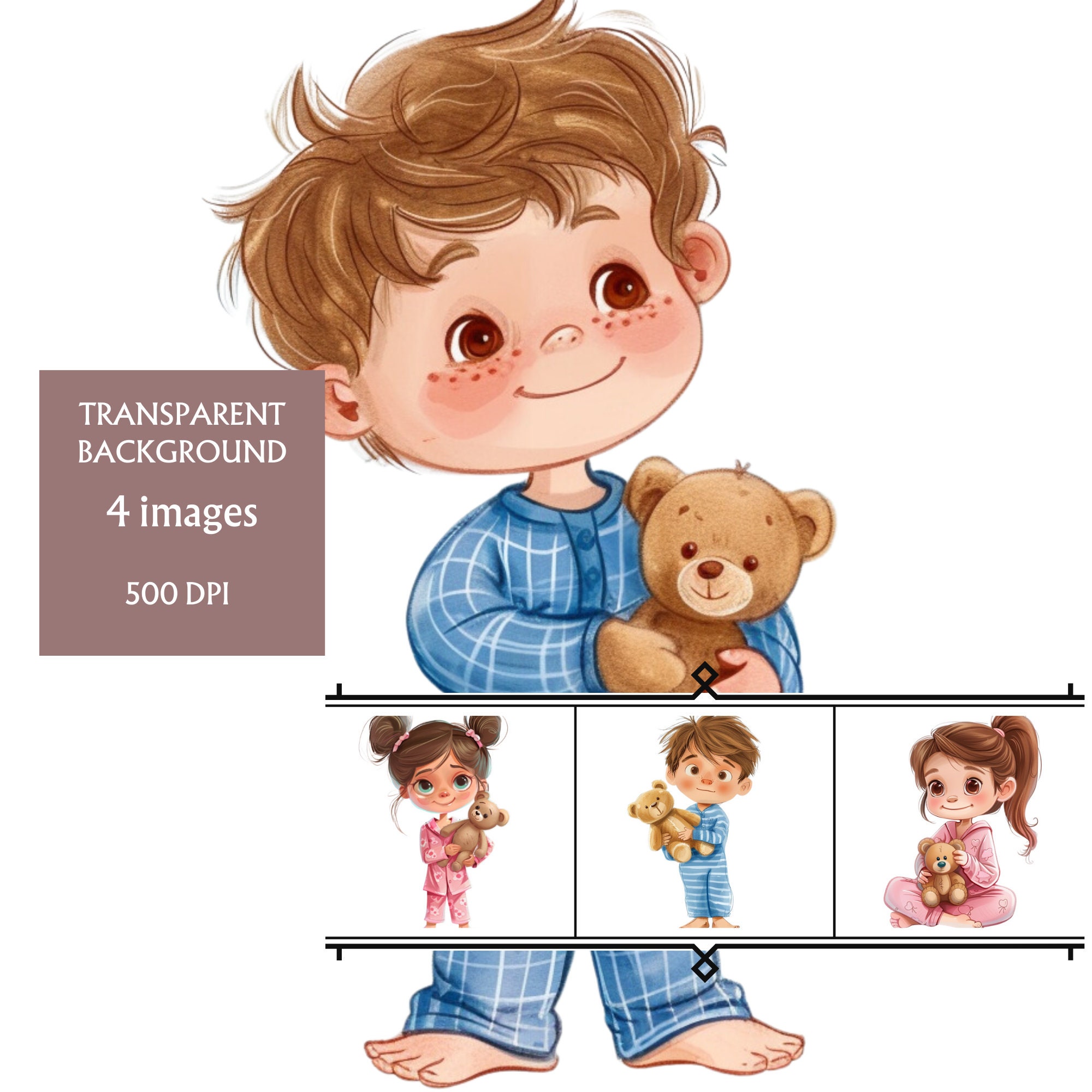 Boy in Blue Pjs With Teddy, Girl in Pink Pjs With Teddy, Sleepover Clip ...