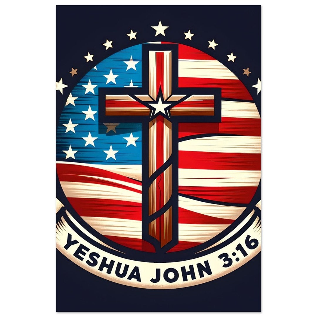 Jesus Yeshua Saves Usa Flag Wooden Cross John 3:16 Wall Art Premium ...