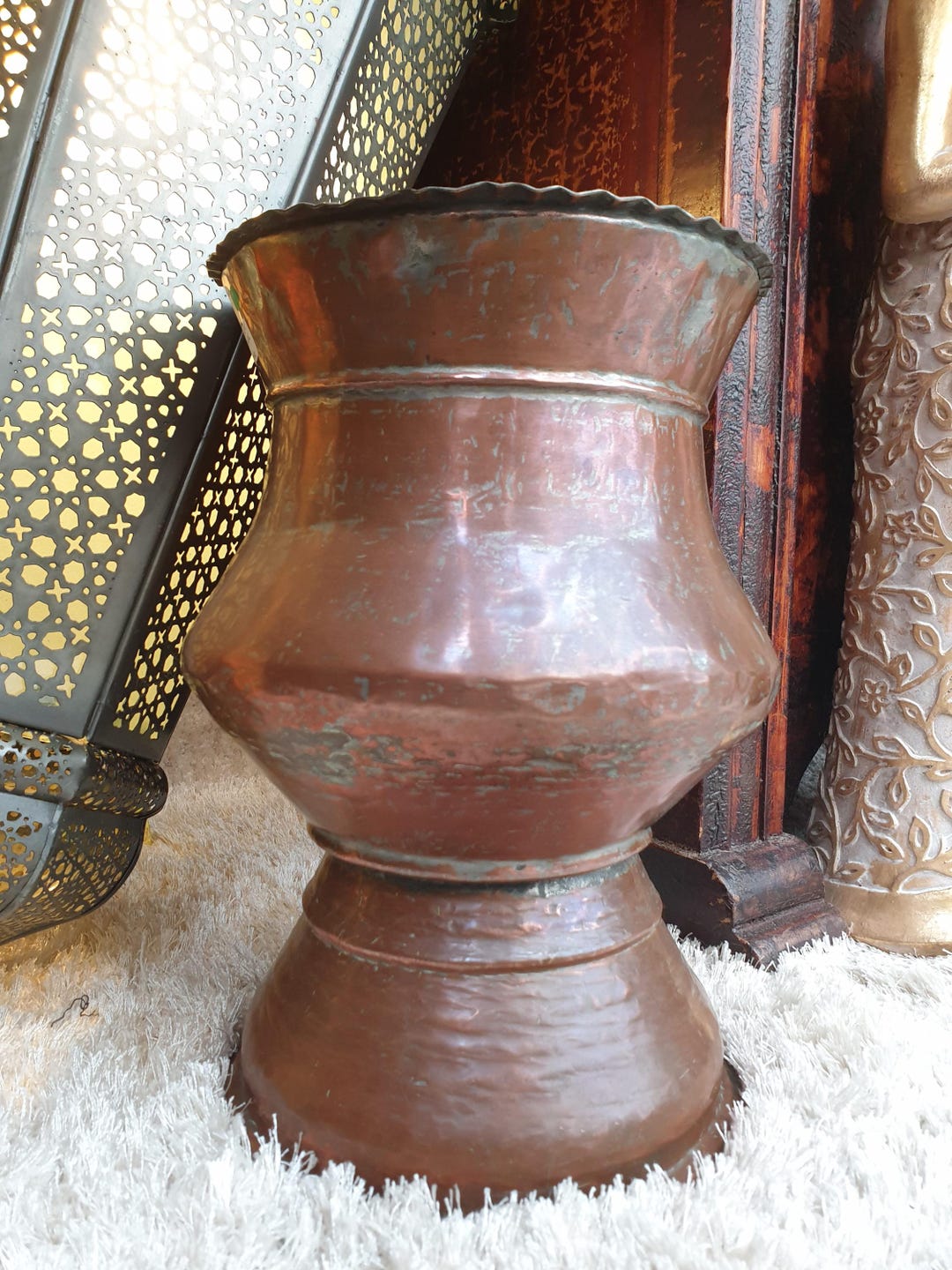 Antique Hammered Copper Vase | Vintage Syrian Vase From Damascus, Handmade Oriental Decoration ...