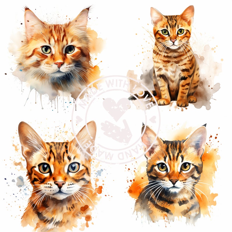 CHEETOH CAT Png, Water Color CLIPART, Cat Lover Png, Digital Download ...