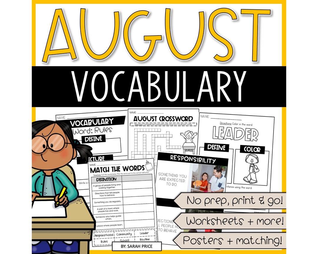 August Vocabulary Activities for 2nd Grade | Back to School ELA ...