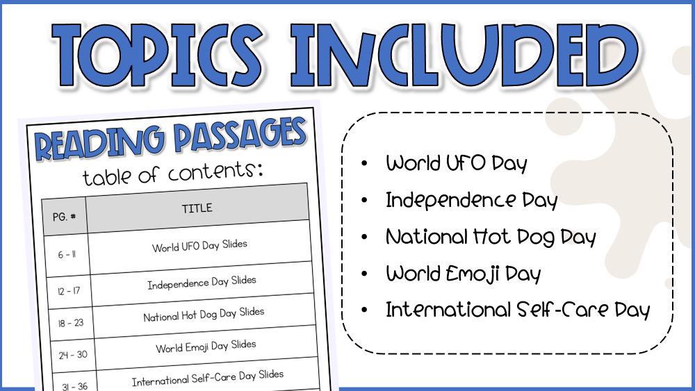 Summer Reading Comprehension Passages for Kids | July Worksheets | 2nd ...