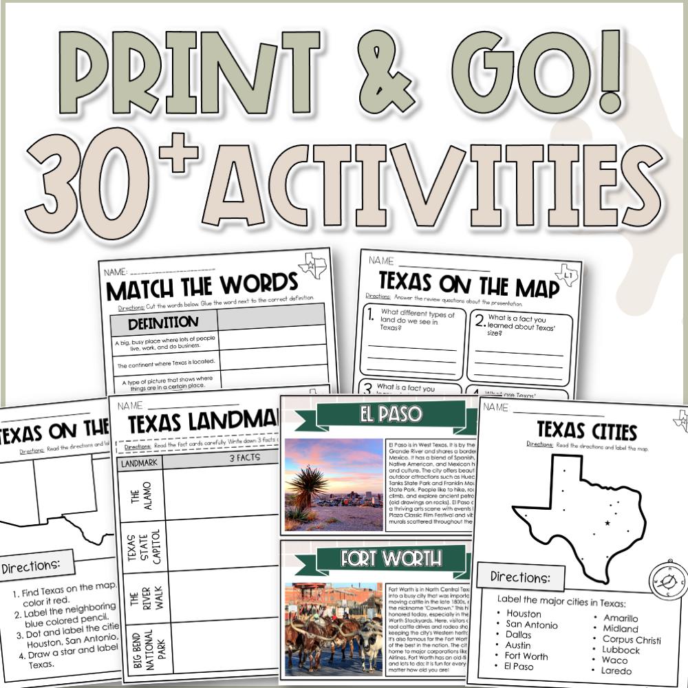 Texas Cities and Landmarks Unit | 4th Grade Texas History Worksheets ...