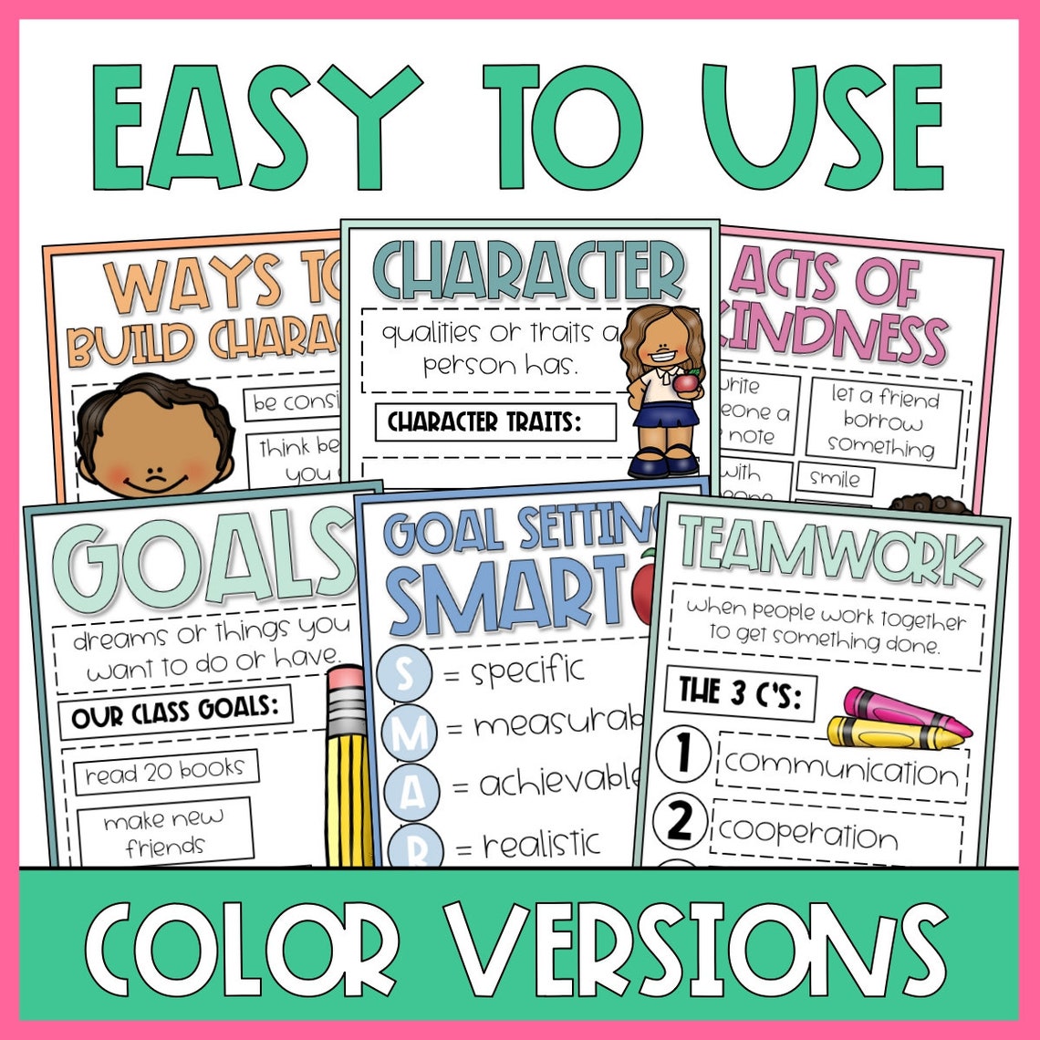 Character Education, Good Citizenship and Social Skills Anchor Charts ...