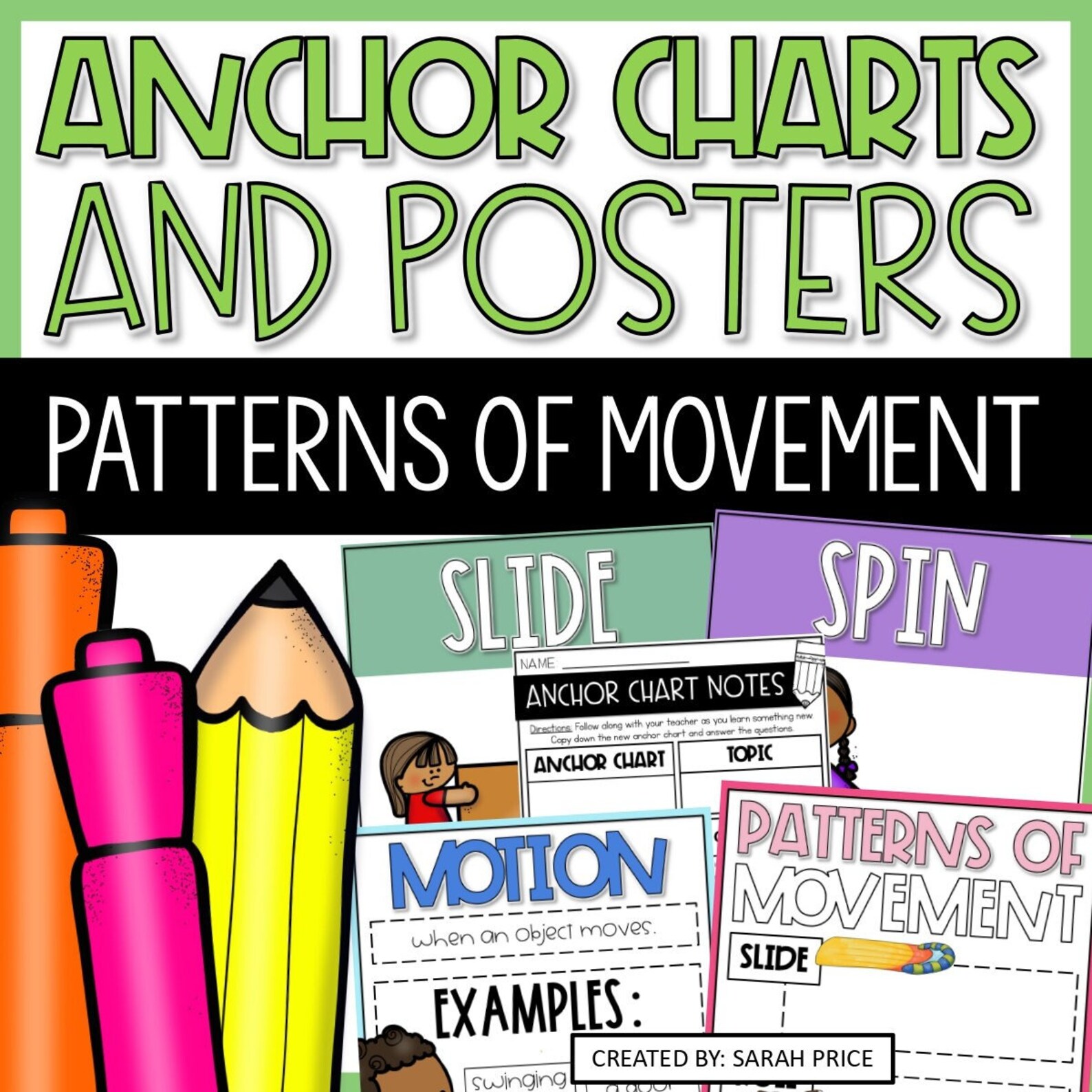 Patterns of Movement | Slide Spin and Roll Science Anchor Charts and ...