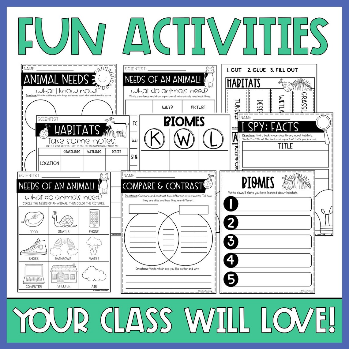 Animal Habitats and Biomes AND Basic Needs of Animals Science Unit for ...