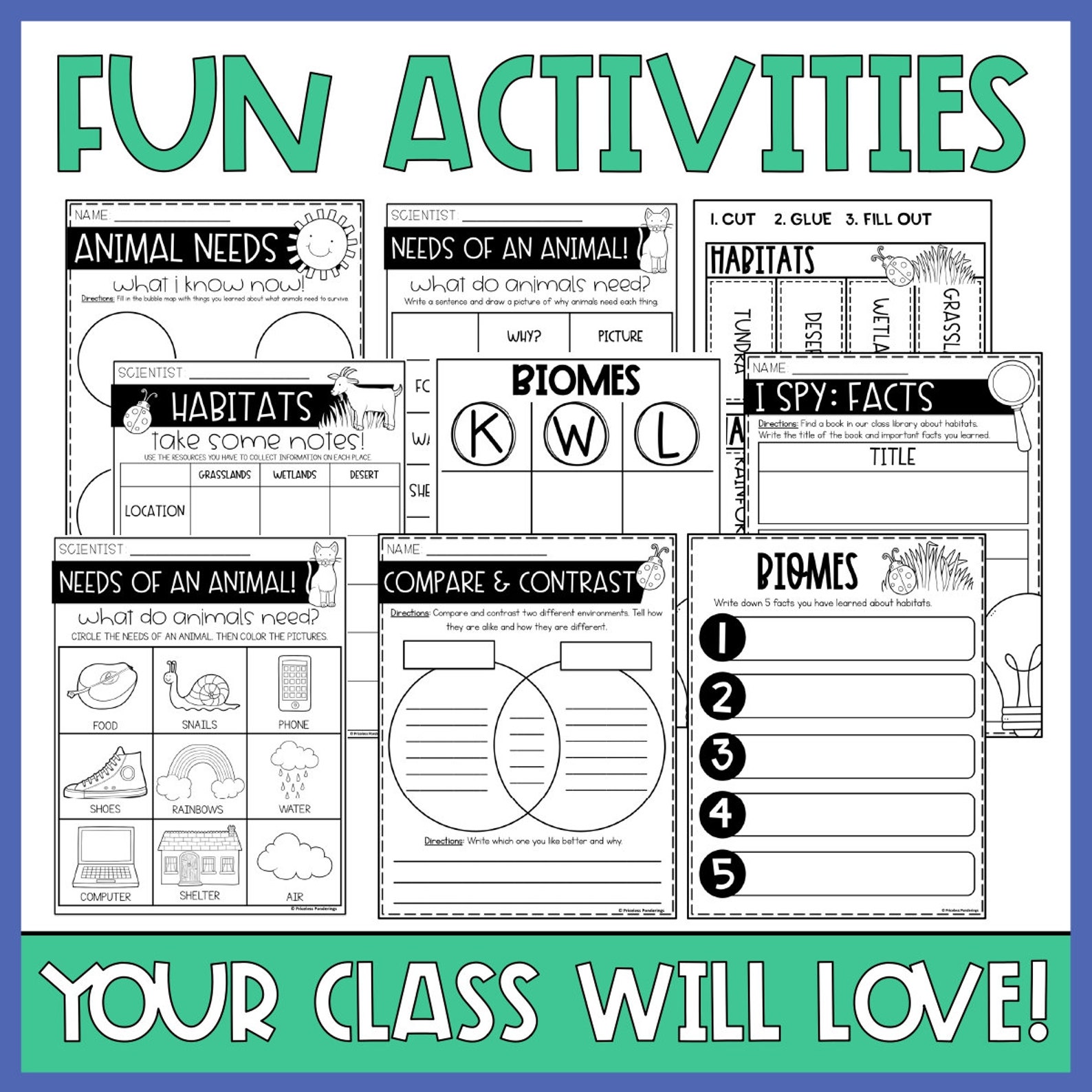 Animal Habitats and Biomes AND Basic Needs of Animals Science Unit for ...