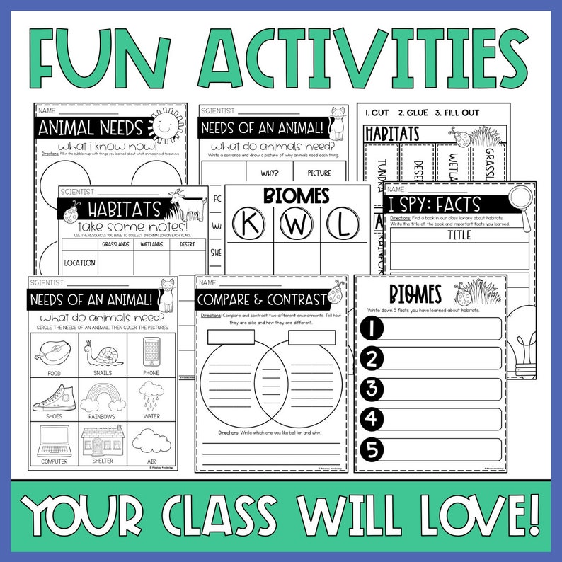 Animal Habitats and Biomes AND Basic Needs of Animals Science Unit for ...