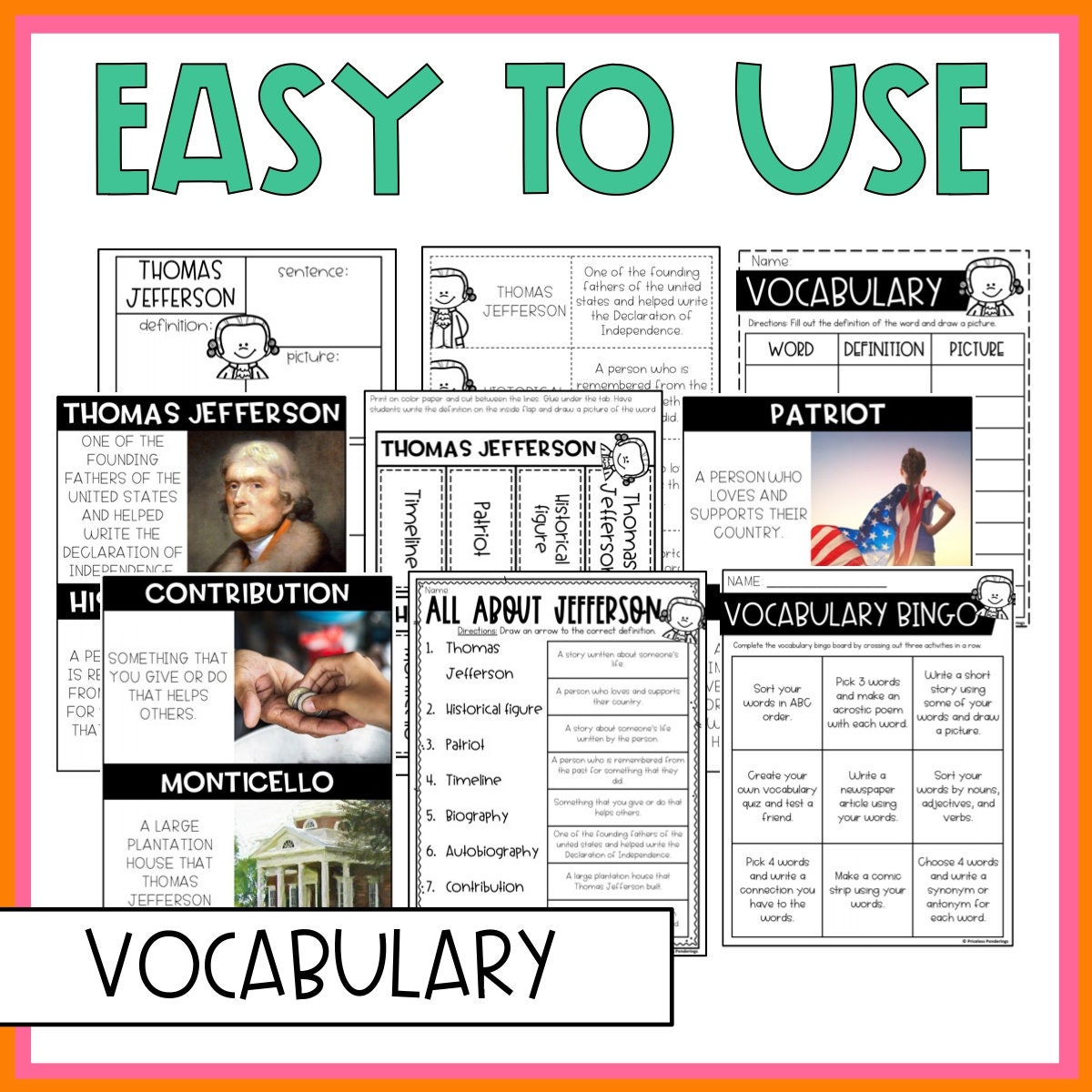 Thomas Jefferson Activities and History Worksheets Pack - Etsy