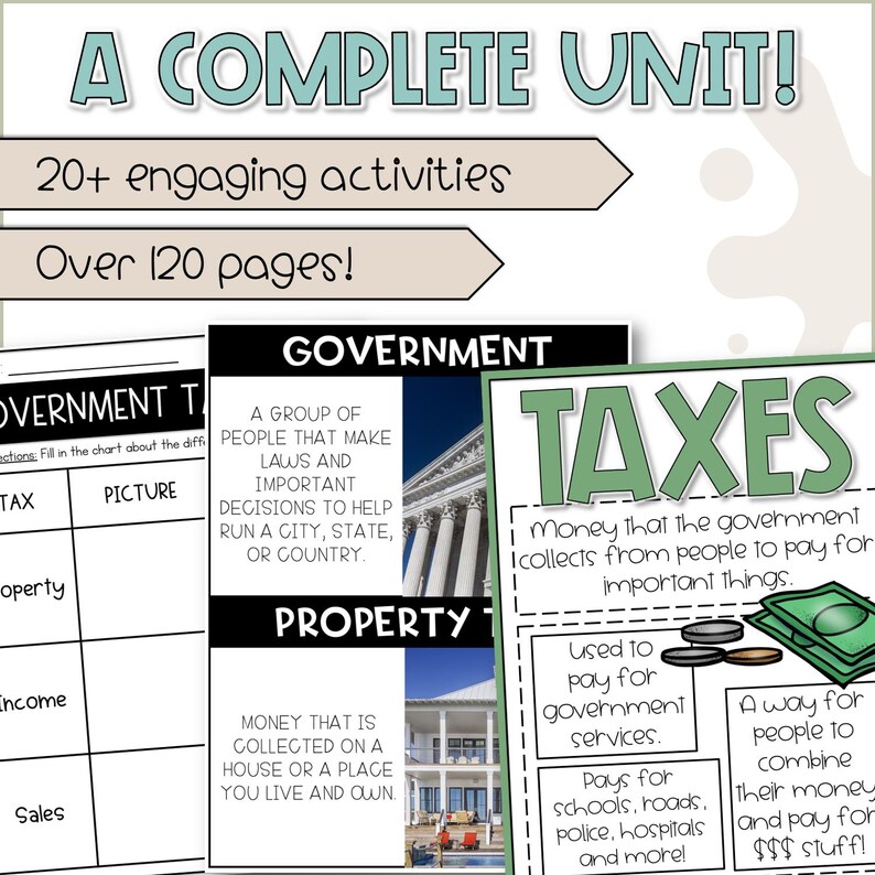 Taxes Activities for Elementary | Government Activities | Social ...