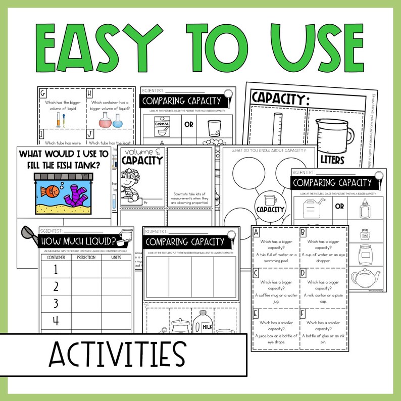 Measuring Capacity and Liquid Volume Activities and Worksheets - Etsy