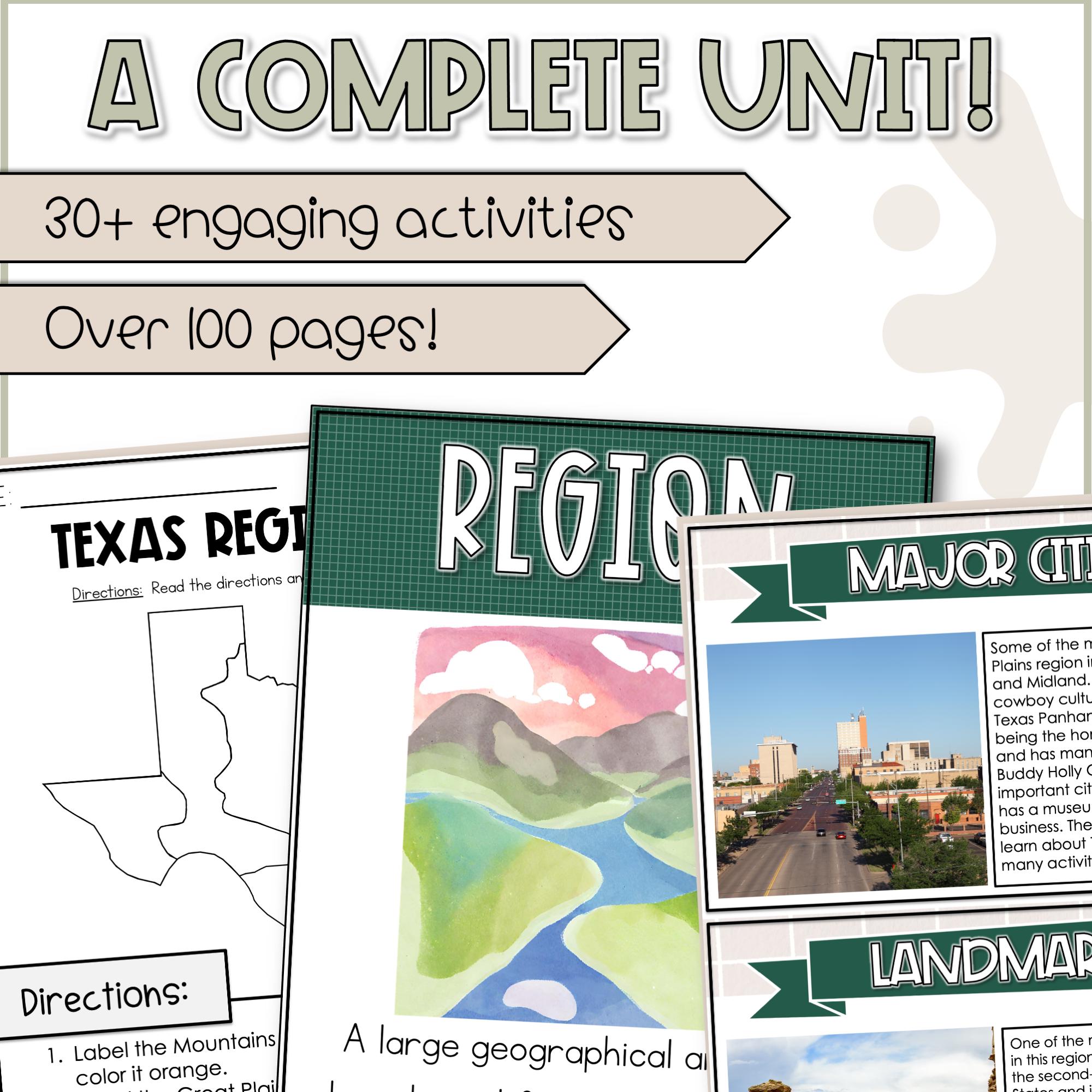 Texas Regions Activities for 4th Grade | Printable Texas History Unit ...