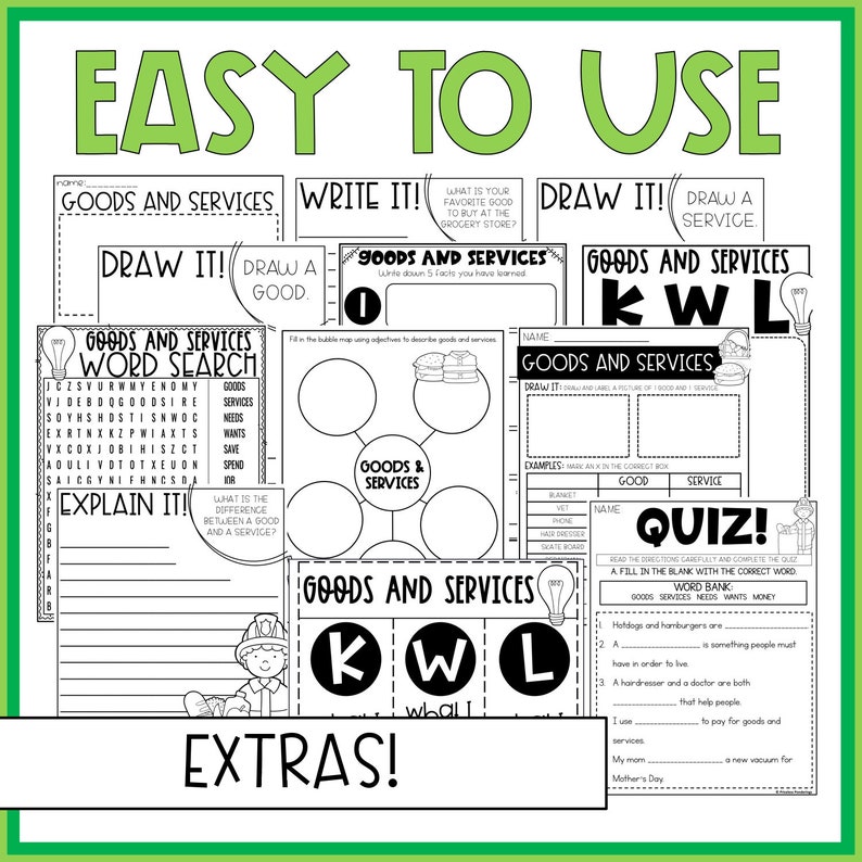 Goods and Services Activities Worksheets - 2nd & 3rd Grade Economics ...