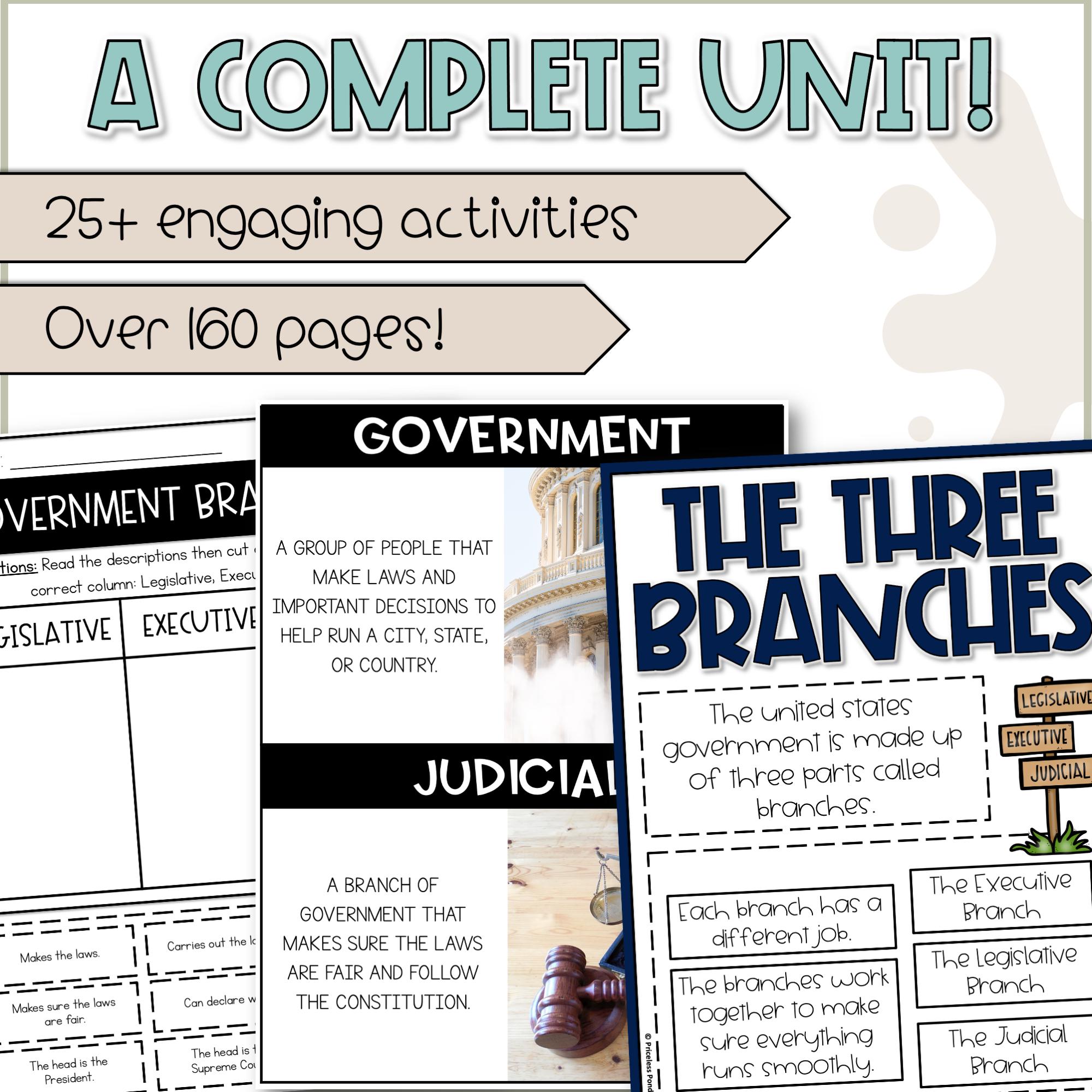3 Branches of Government Activities 2nd Grade Social Studies Worksheets ...