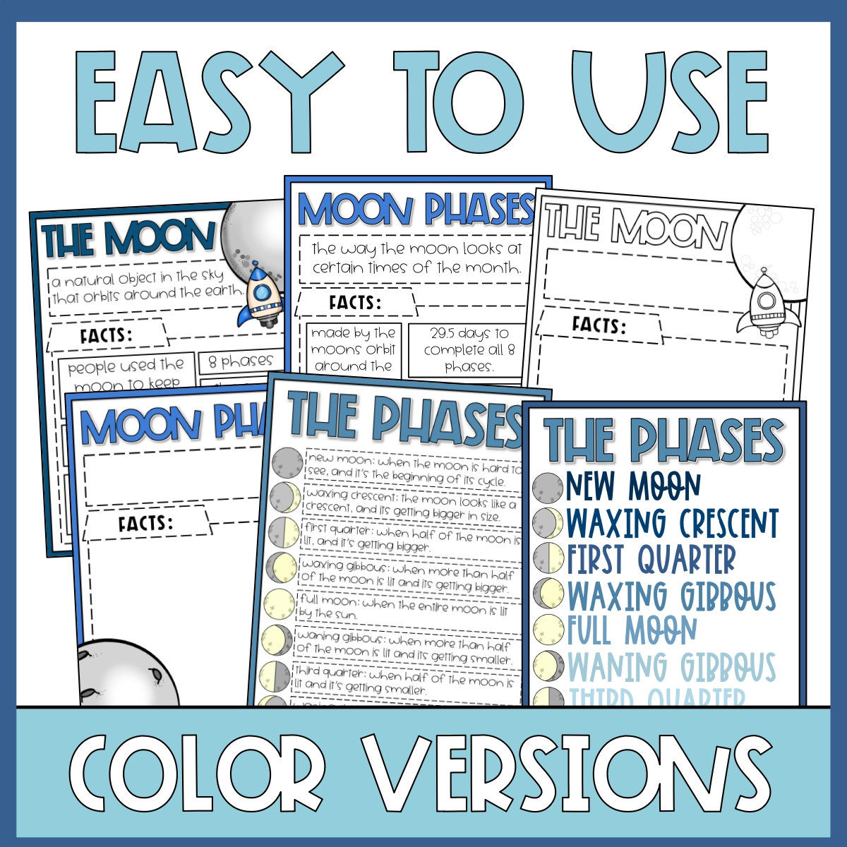 Phases of the Moon Posters - 2nd 3rd Grade Astronomy Science Posters - Etsy