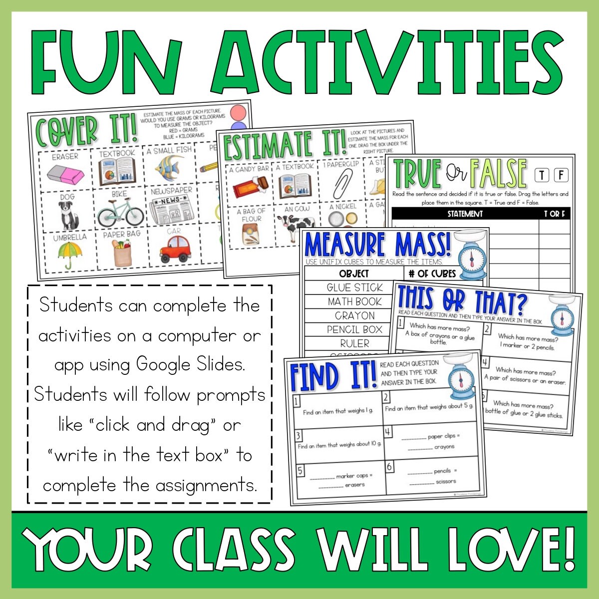 Measurement Digital Activities | Digital Weight Mass Worksheets Google ...