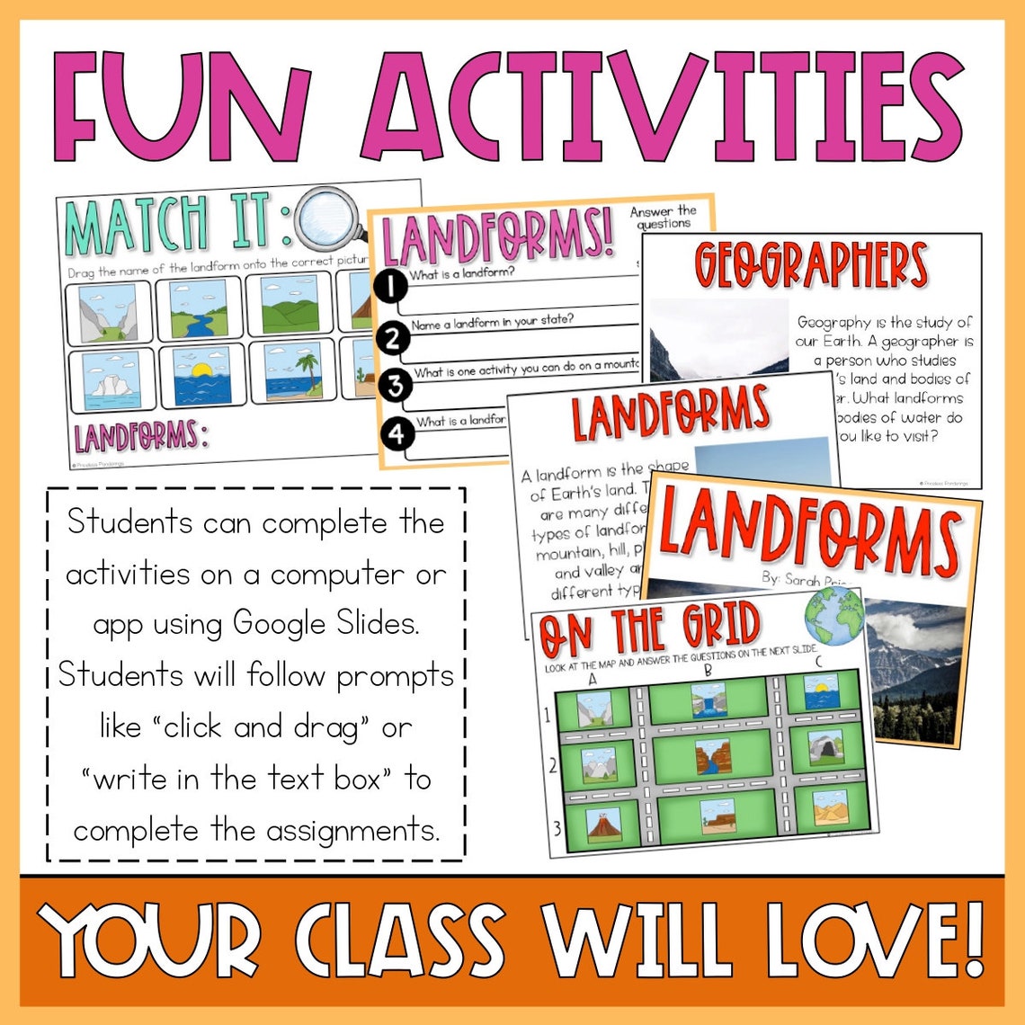 Landforms Bodies of Water Digital Activities - 2nd & 3rd Grade ...