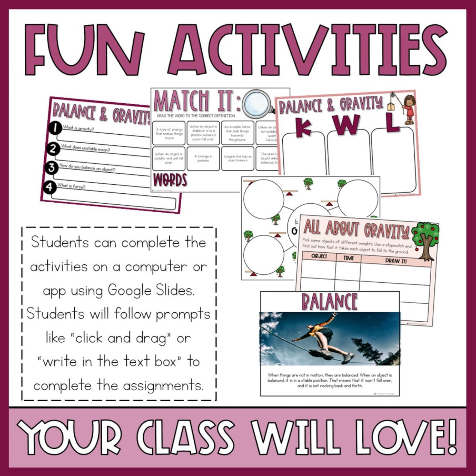 Balance Gravity - 2nd & 3rd Grade Science Digital Activities - Etsy