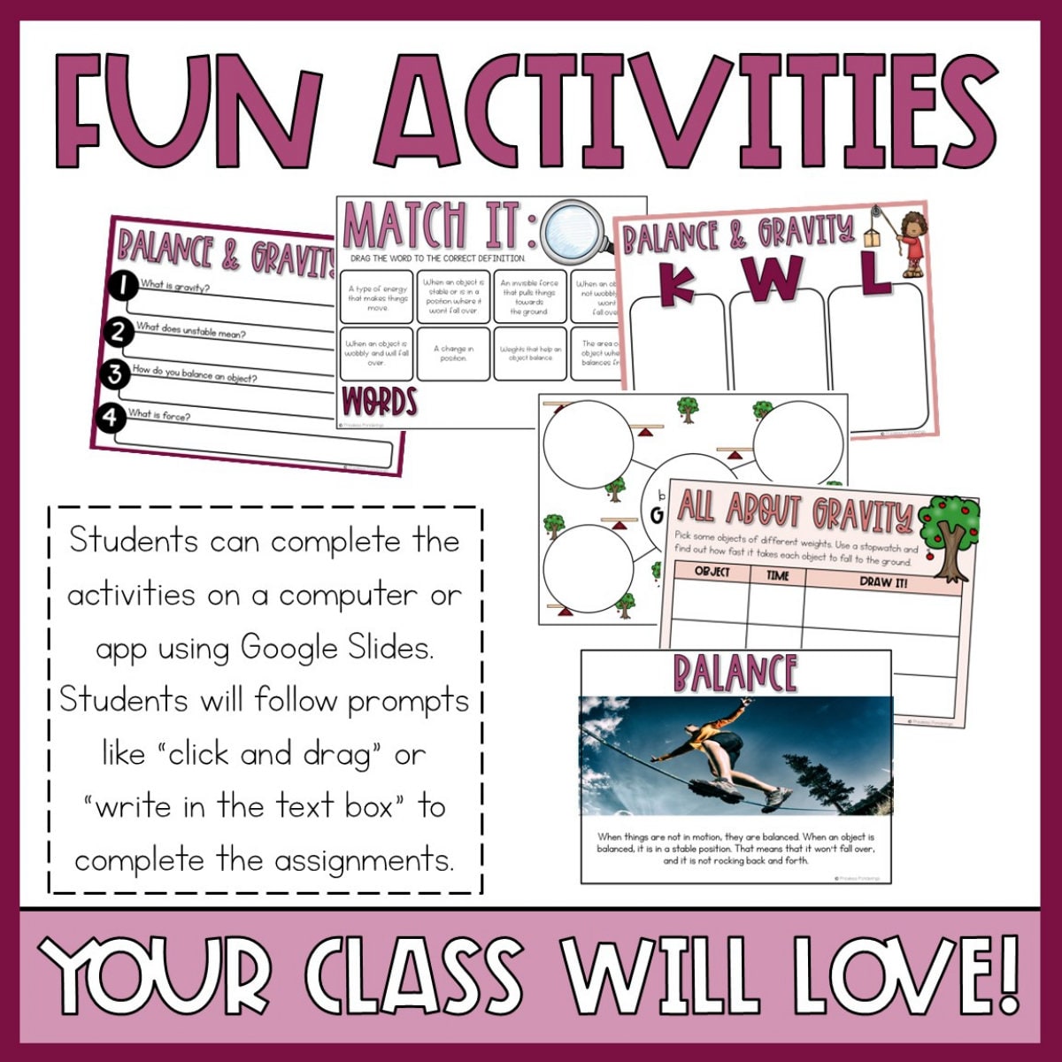 Balance Gravity 2nd & 3rd Grade Science Digital Activities - Etsy