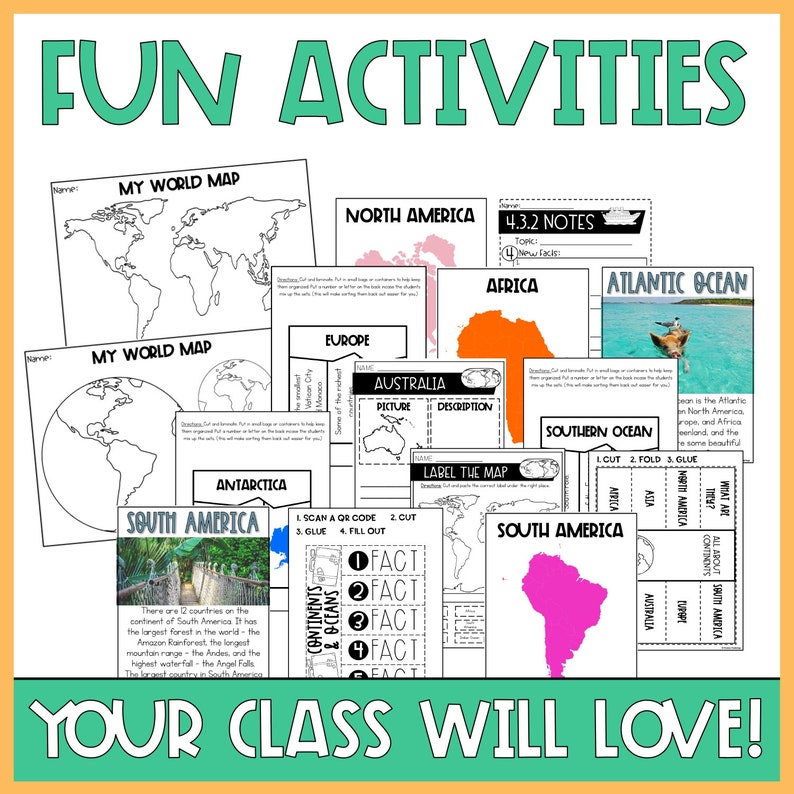 Continents and Oceans Activities Teaching the 7 Continents and 5 Oceans ...