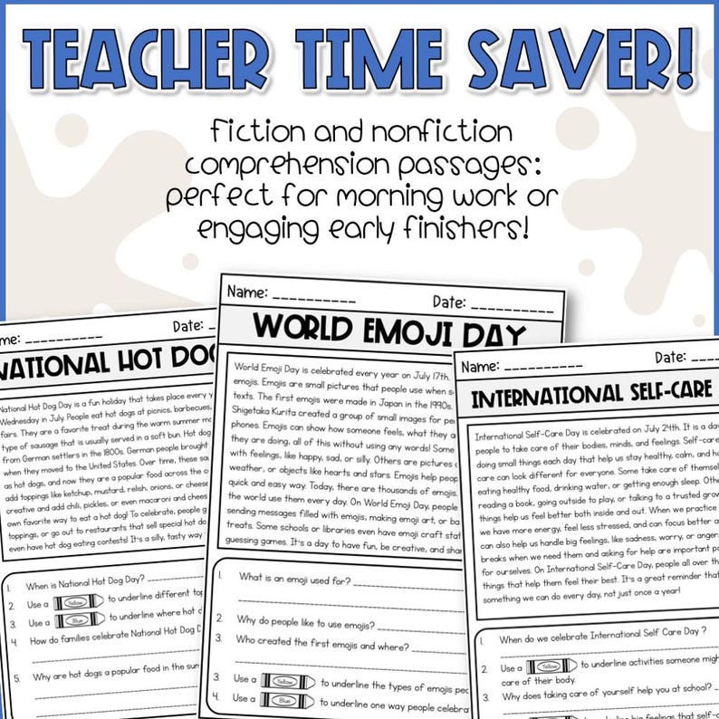 Summer Reading Comprehension Passages for Kids | July Worksheets | 2nd ...