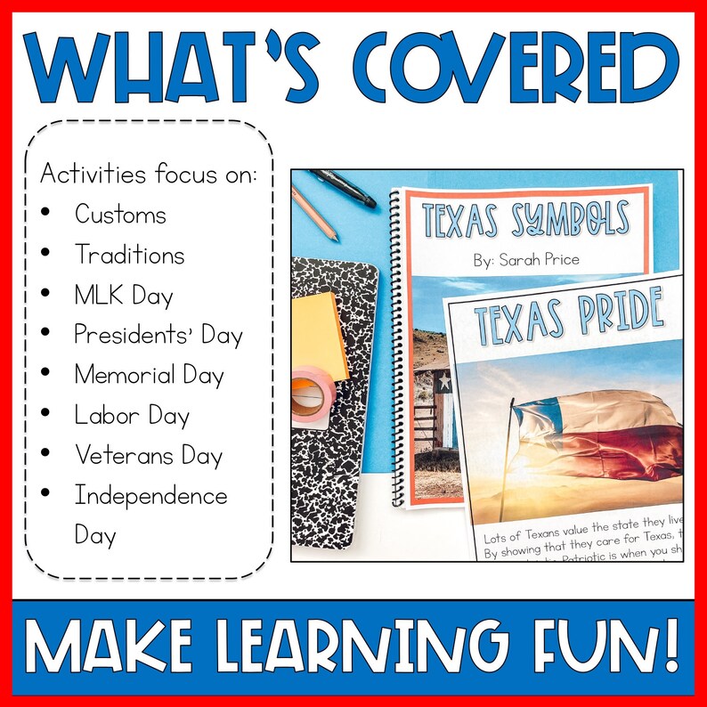 Texas Symbols Activities, Worksheets Lessons - 1st & 2nd Grade Social ...