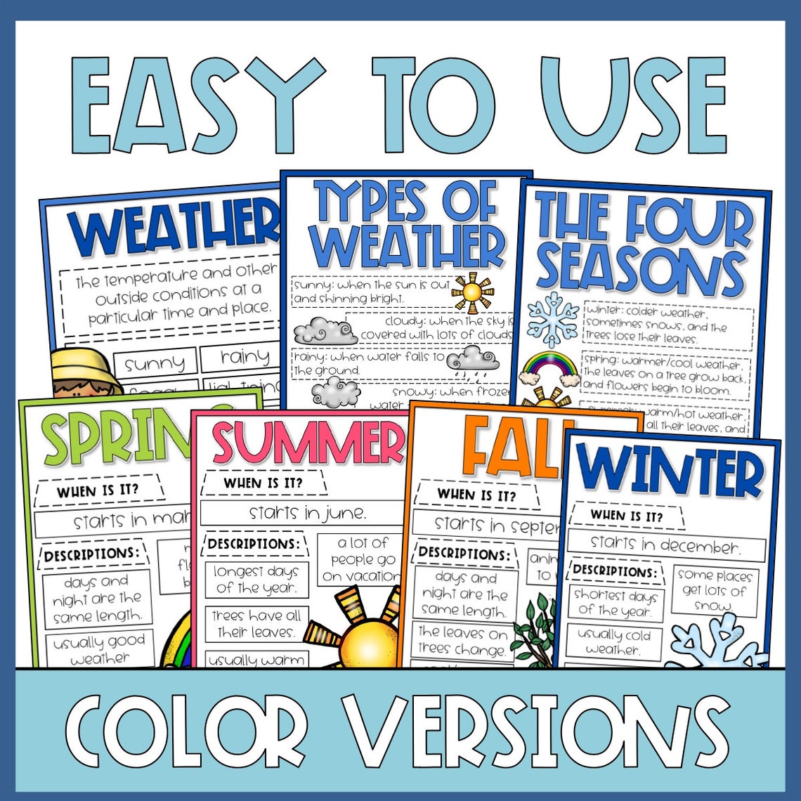 Types of Weather Four Seasons Anchor Charts - 2nd & 3rd Grade Science ...