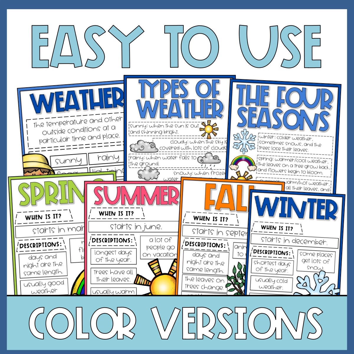 Types of Weather Four Seasons Anchor Charts - 2nd & 3rd Grade Science ...