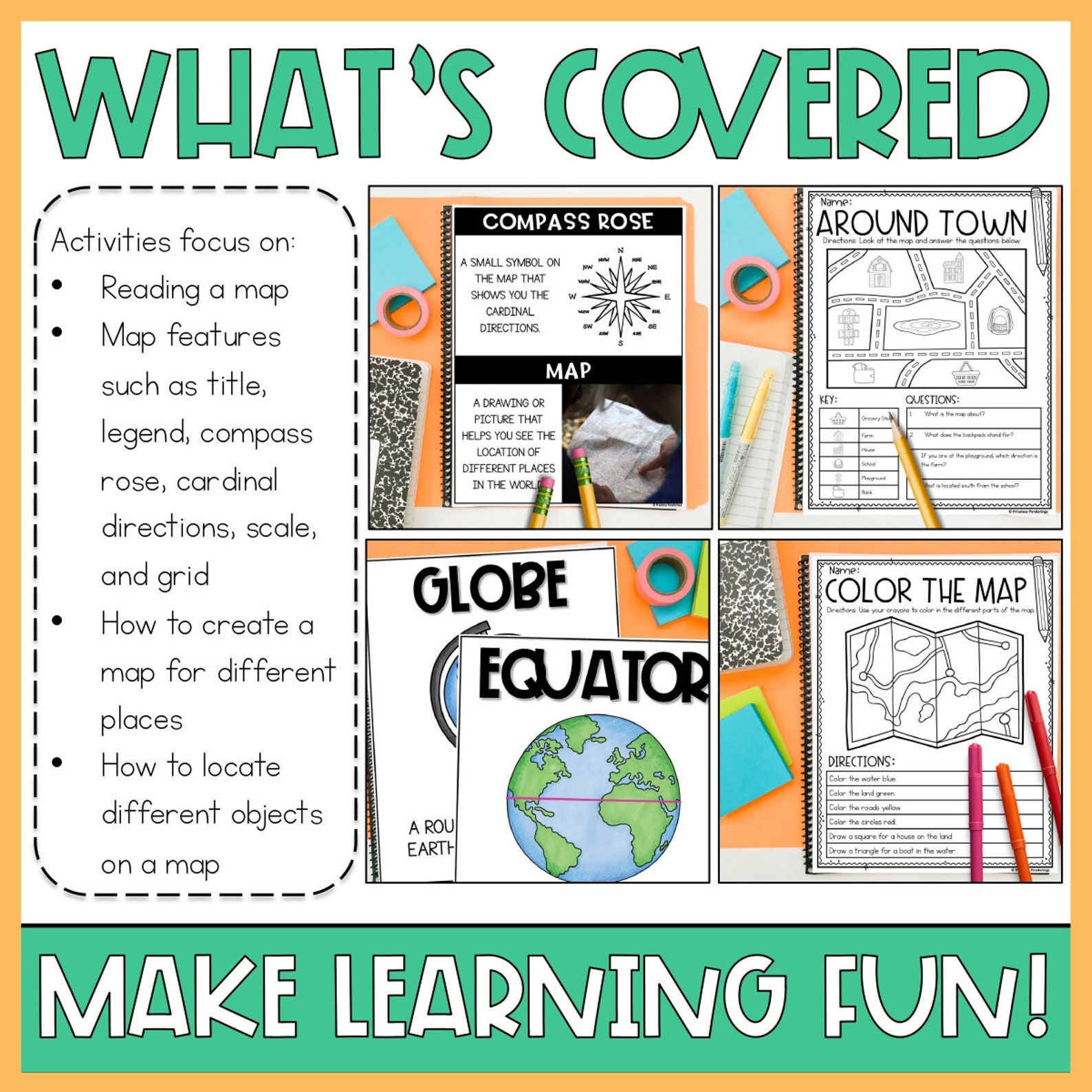 2nd Grade Map Skills and Map Features Worksheets | Reading a Map ...