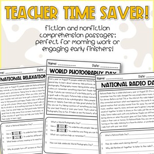 August Reading Comprehension Worksheets for 2nd & 3rd Grade | Back to ...
