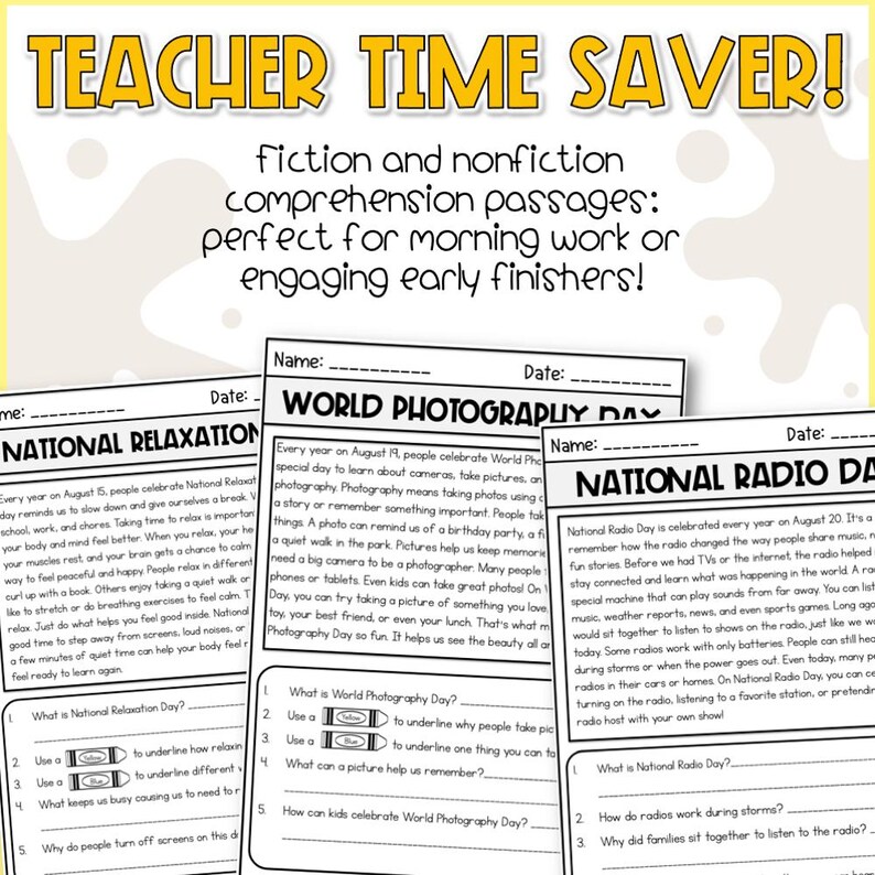 August Reading Comprehension Worksheets for 2nd & 3rd Grade | Back to ...