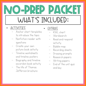 Thomas Jefferson Activities and History Worksheets Pack - Etsy