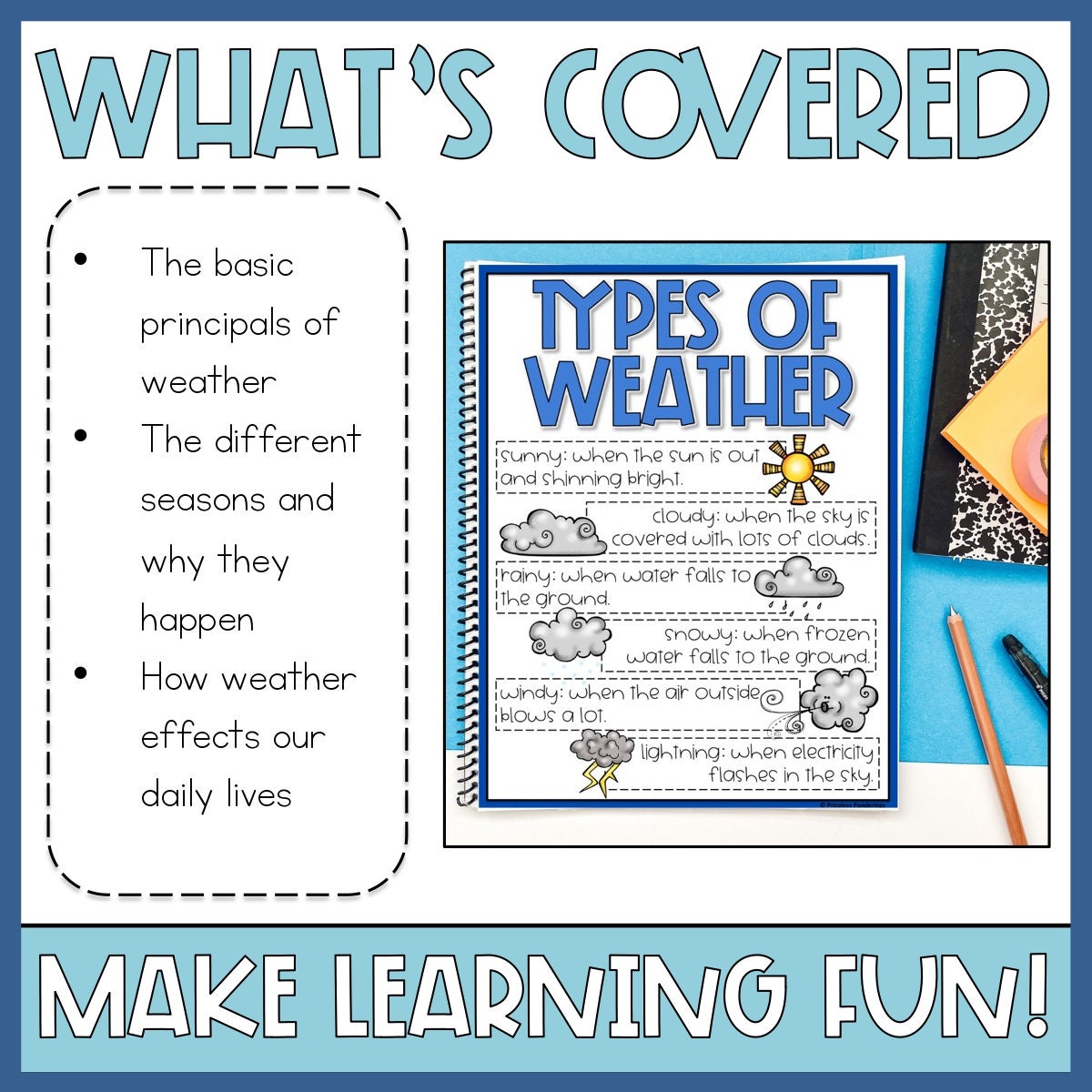 Types of Weather & Four Seasons Activities - 2nd and 3rd Grade Earth ...