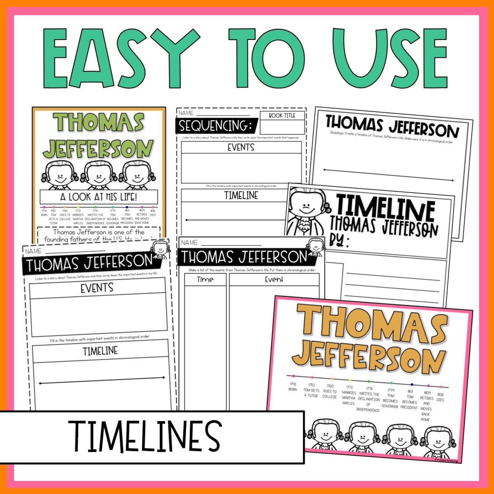 Thomas Jefferson Activities and History Worksheets Pack - Etsy