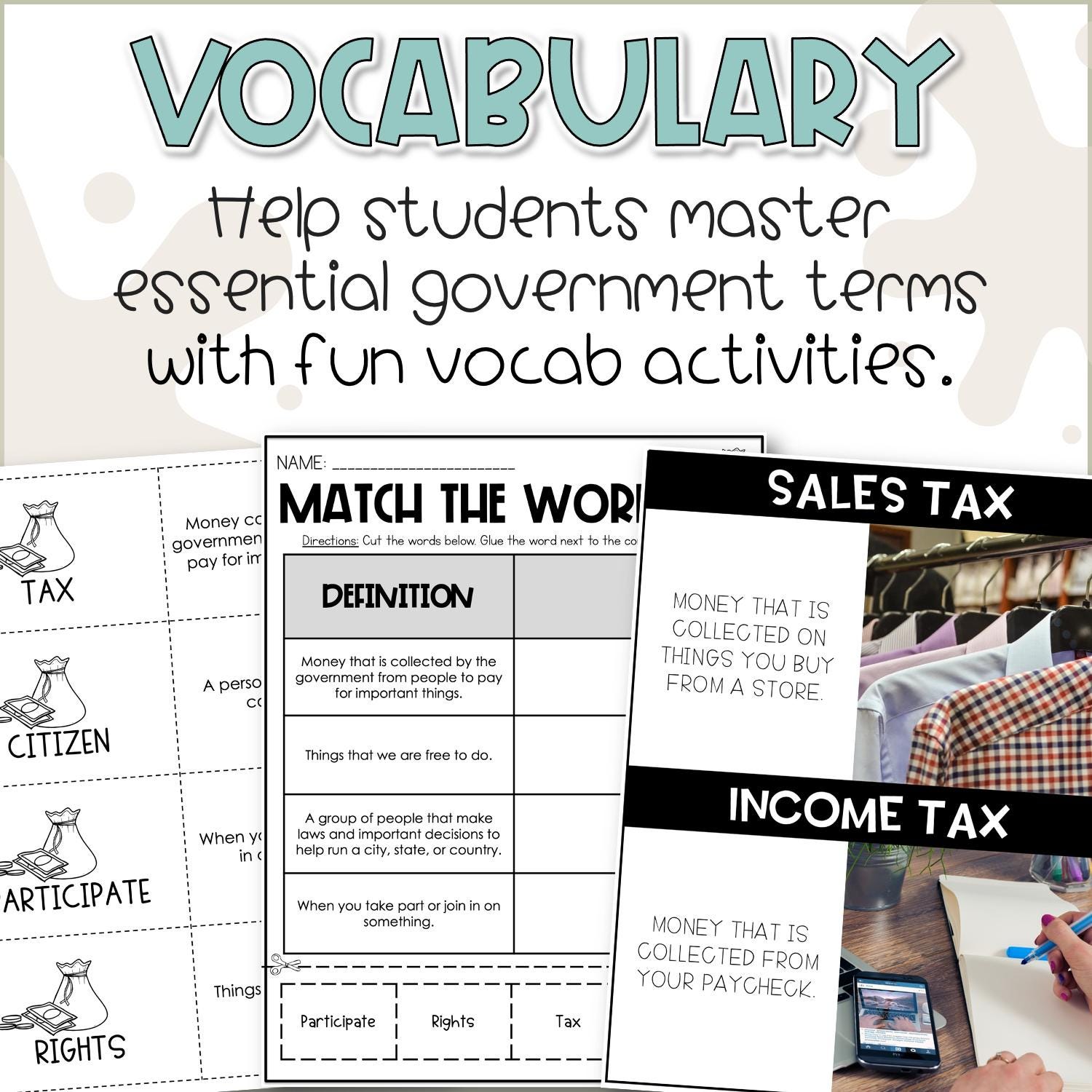 Taxes Activities for Elementary | Government Activities | Social ...